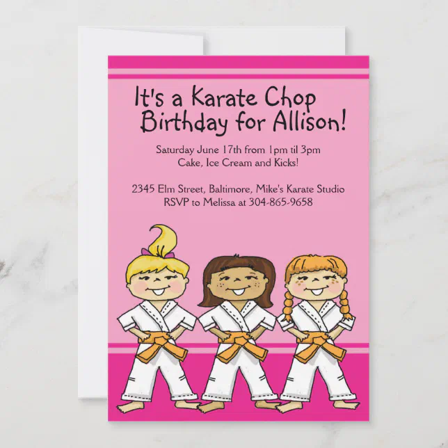 Girls Karate Themed Birthday Party Invitations | Zazzle
