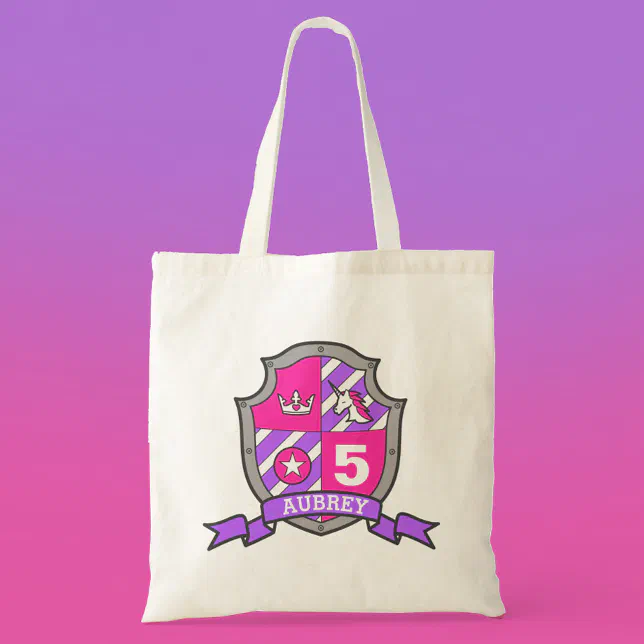 Girls knight shield personalized library bag | Zazzle