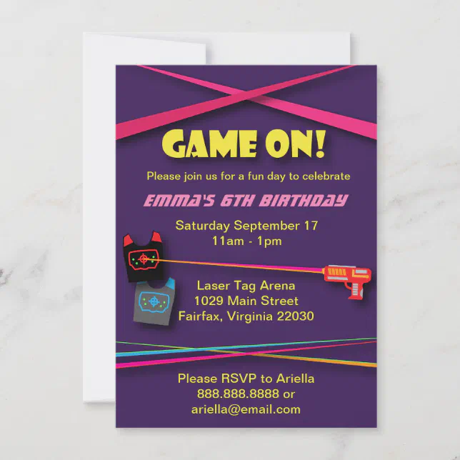Girl's Laser Tag Birthday Party Invitation | Zazzle