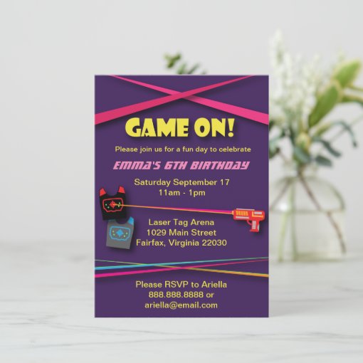 Girl's Laser Tag Birthday Party Invitation | Zazzle