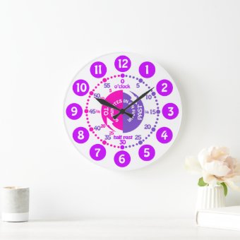 Girls learn to tell time pink purple kids clock | Zazzle