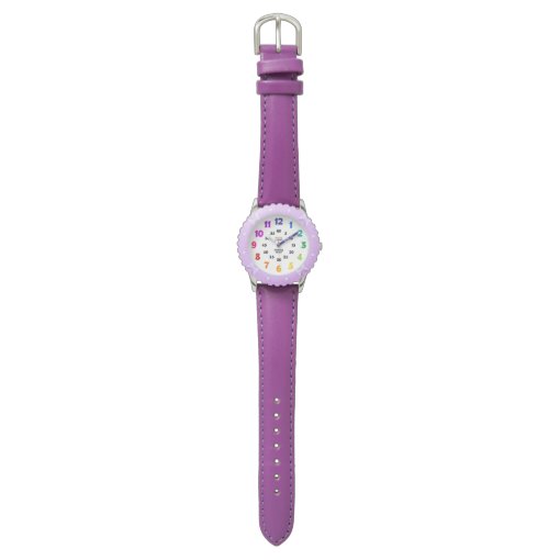 Girls Learn to Tell Time Purple & Rainbow Sport Watch | Zazzle