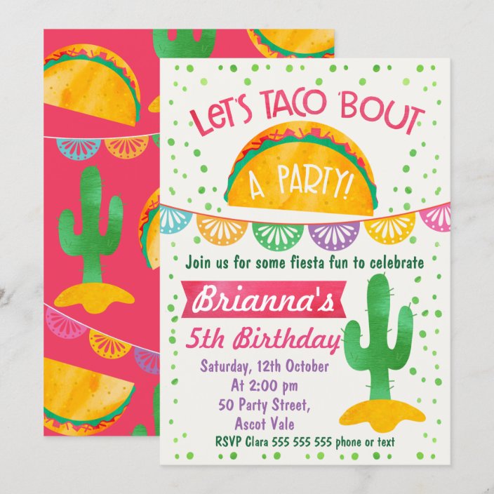 Girls Let's Taco 'bout A Party Birthday Invitation | Zazzle