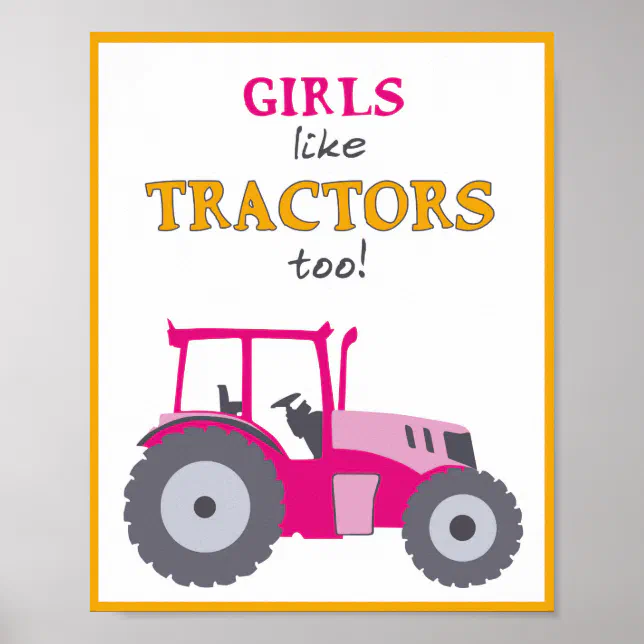 Girls like tractors too nursery pink tractor print | Zazzle