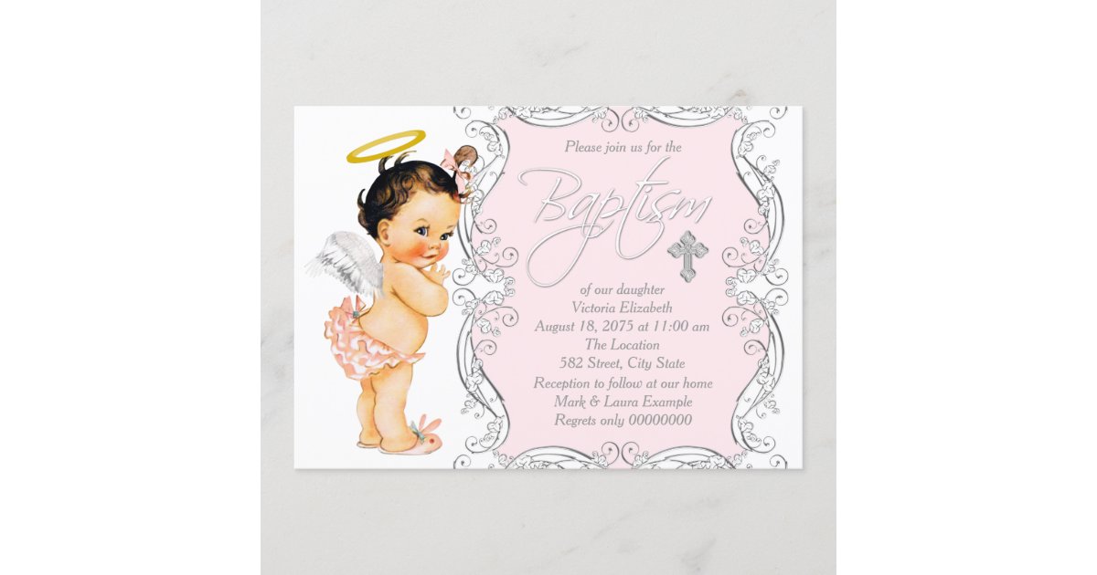Girls Little Angel Baptism Christening Invitation | Zazzle.com