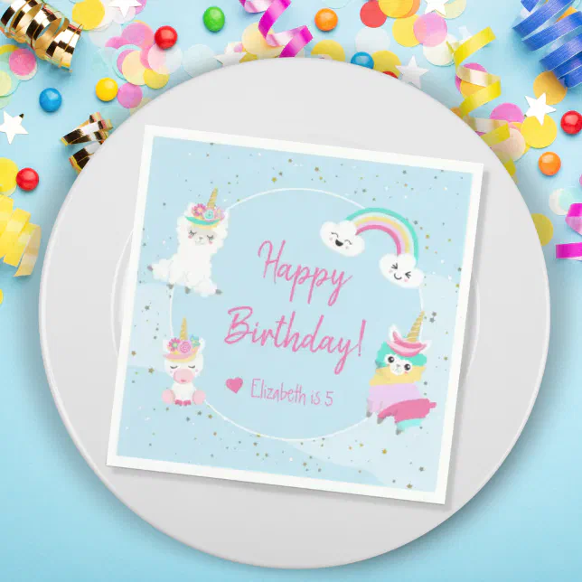 Girls Llamacorn Unicorn Happy Birthday Party Napkins | Zazzle