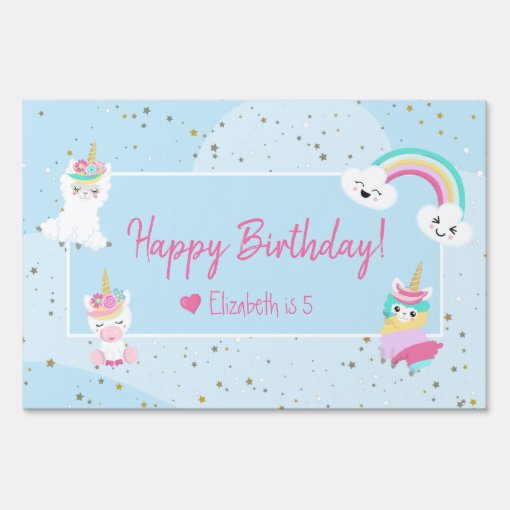 Girls Llamacorn Unicorn Happy Birthday Party Yard Sign | Zazzle