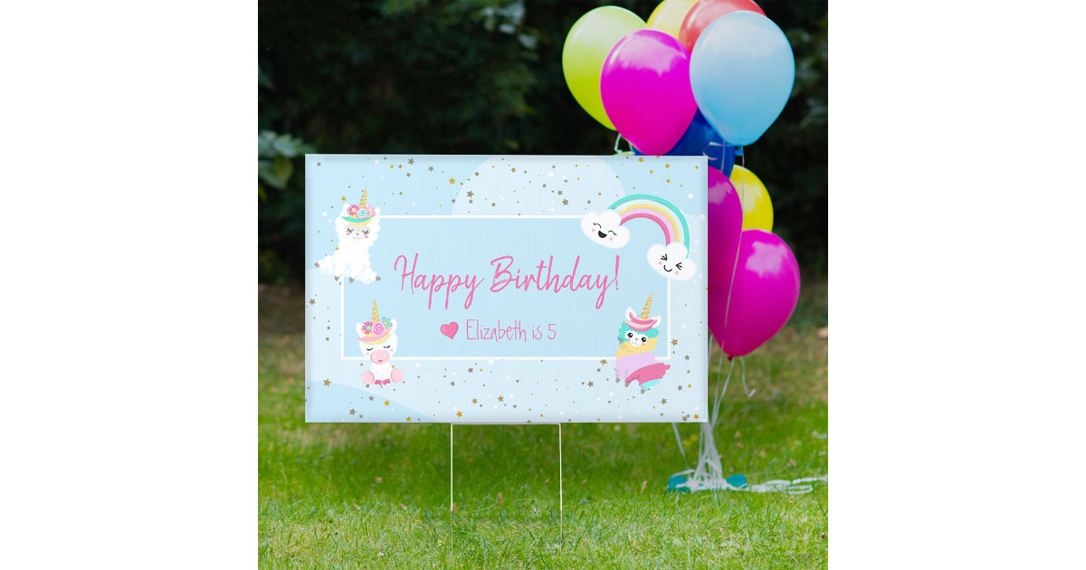 Girls Llamacorn Unicorn Happy Birthday Party Yard Sign | Zazzle