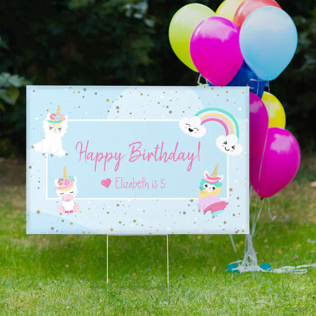 Girls Llamacorn Unicorn Happy Birthday Party Yard Sign | Zazzle