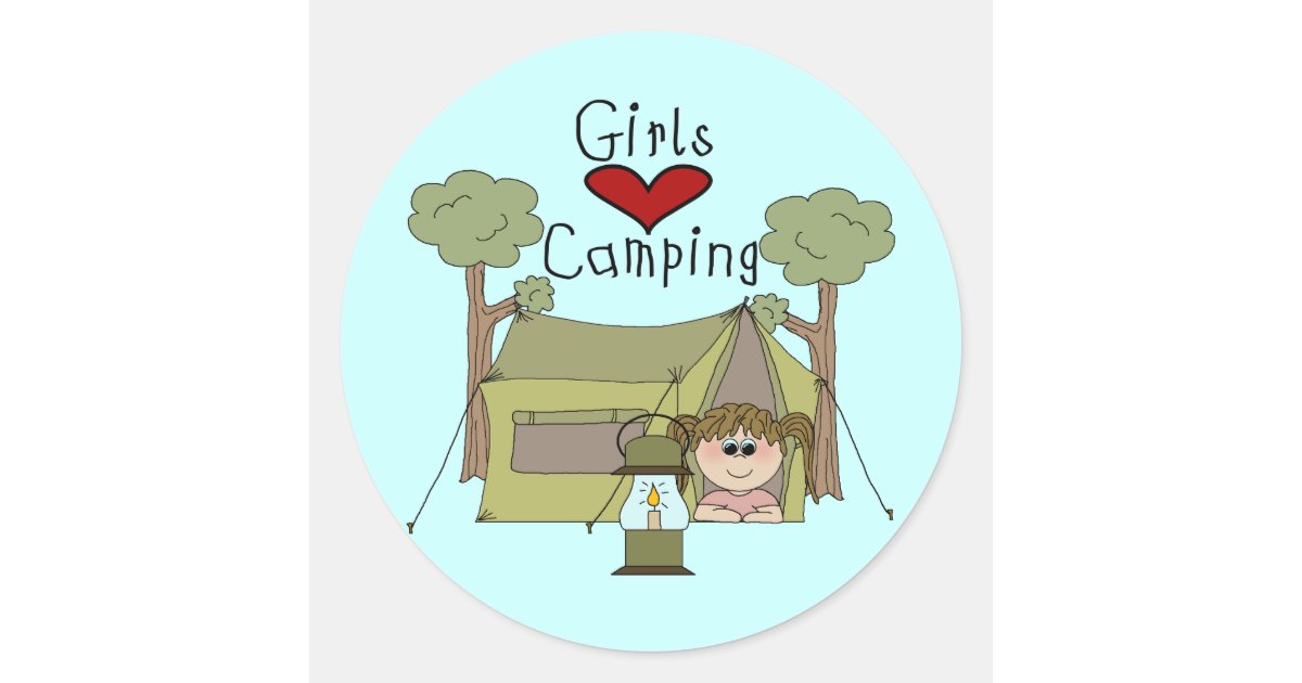 Girls Love Camping Classic Round Sticker | Zazzle