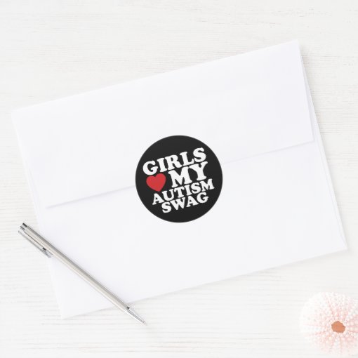 Girls Love My Autism Swag Awareness Heart Classic Round Sticker | Zazzle