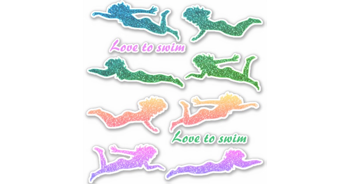 Girls "Love to swim" Sparkly Swimmer Stickers! Sticker | Zazzle