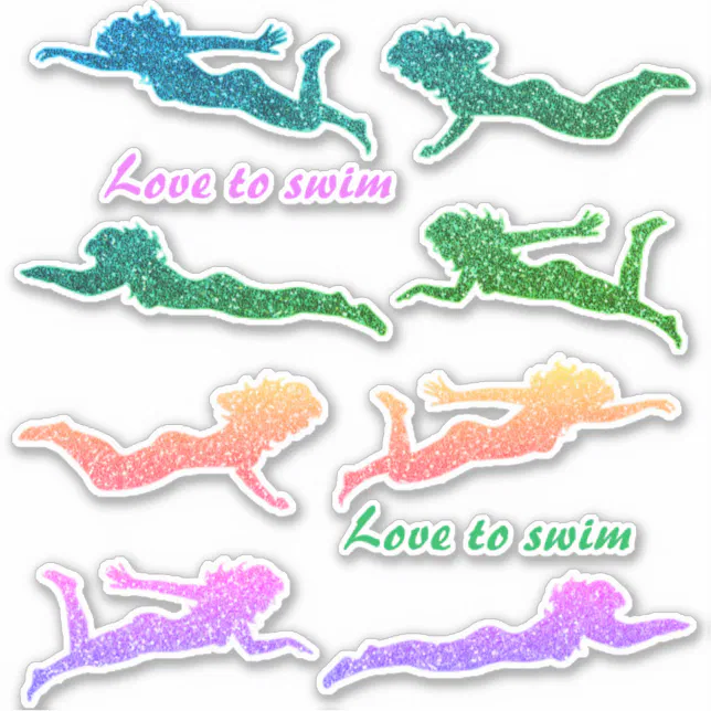 Girls "Love to swim" Sparkly Swimmer Stickers! Sticker | Zazzle