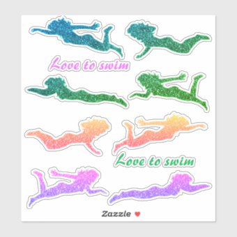 Girls "Love to swim" Sparkly Swimmer Stickers! Sticker | Zazzle
