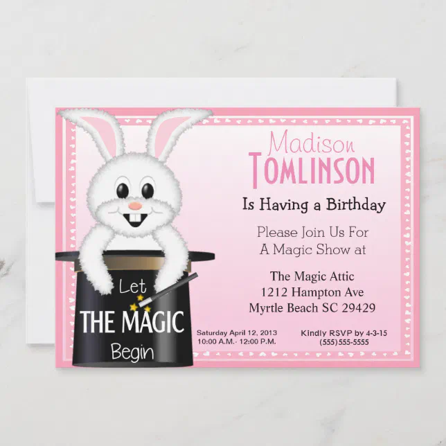 Girls Magic Show Birthday Party Invitations | Zazzle