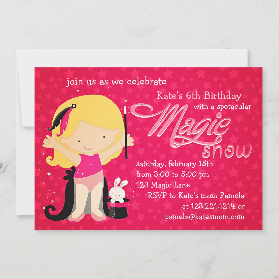 Girls Magic Theme Birthday Invitation | Zazzle