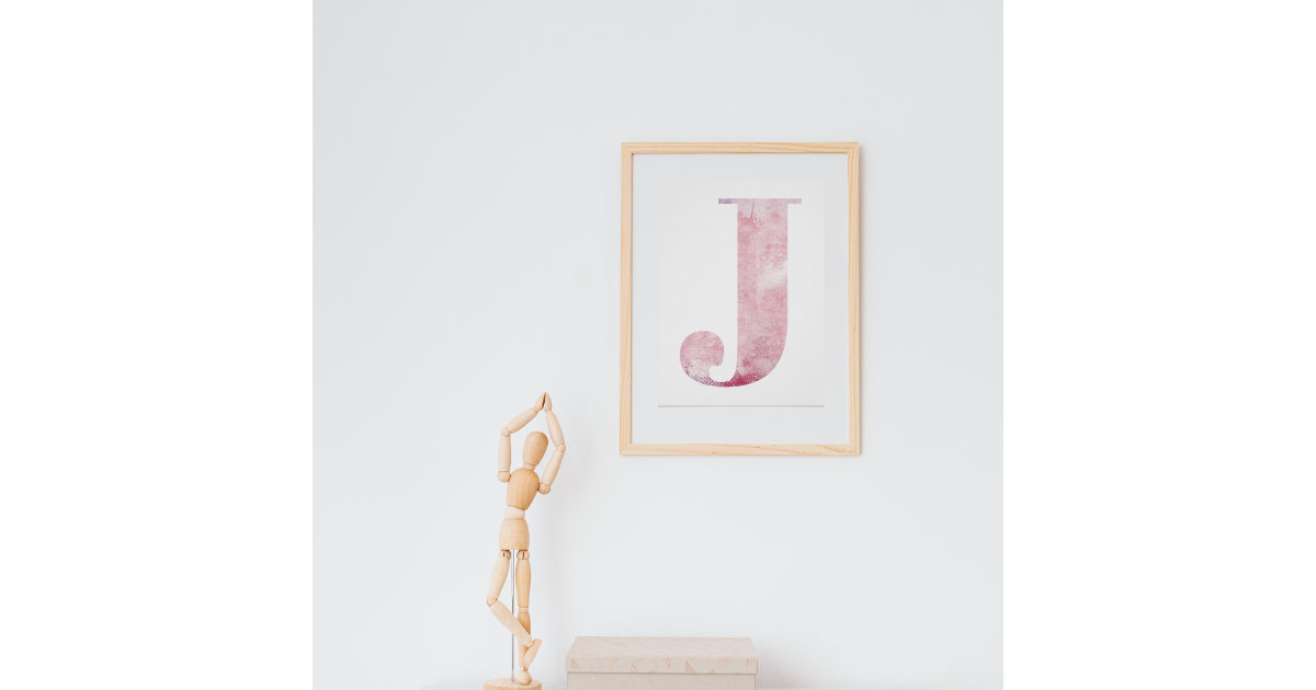 Girl's Name Letter J Boho Pink Watercolor Poster | Zazzle