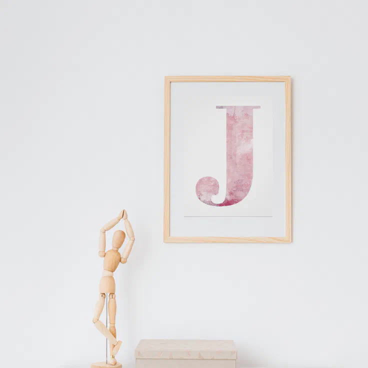 Girl's Name Letter J Boho Pink Watercolor Poster | Zazzle