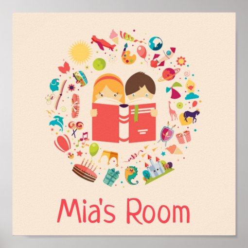 Girl's name poster bedroom wall art with books | Zazzle