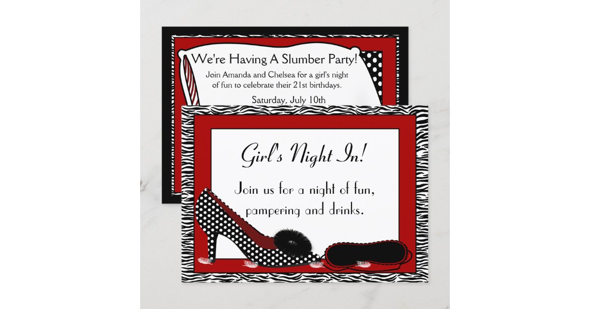 Girl's Night In PJ Party in Red Invitation | Zazzle
