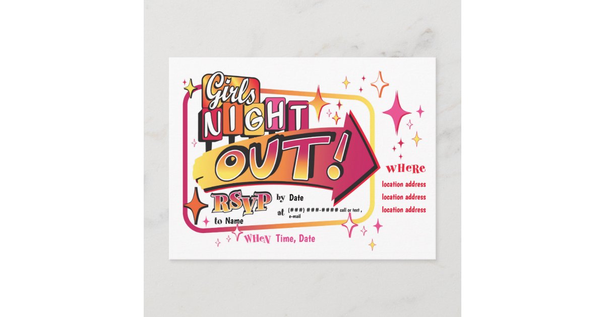 Girls Night Out Invitation Postcard | Zazzle