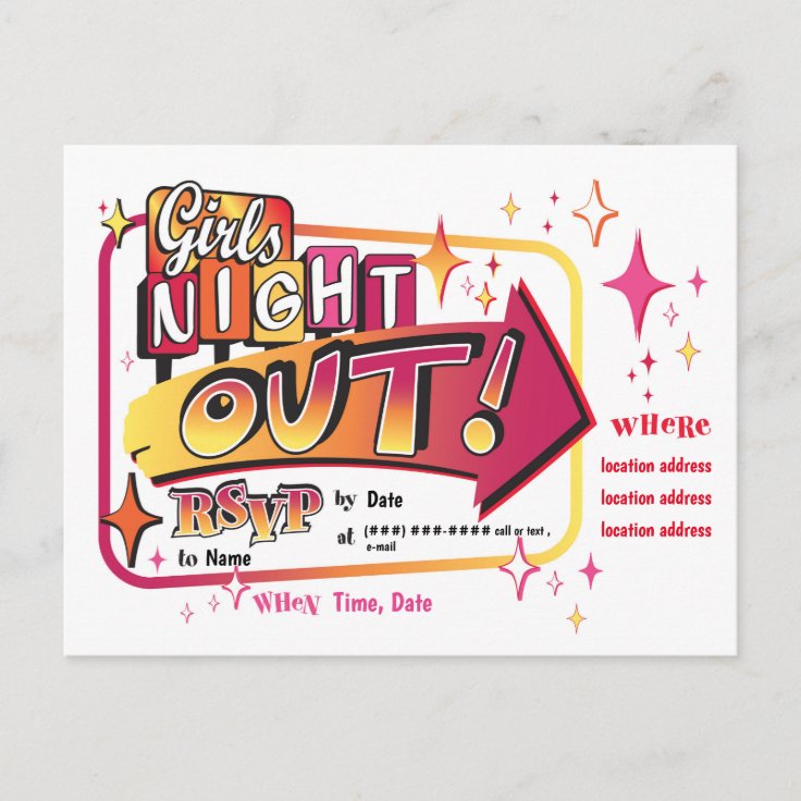 Girls Night Out Invitation Postcard | Zazzle