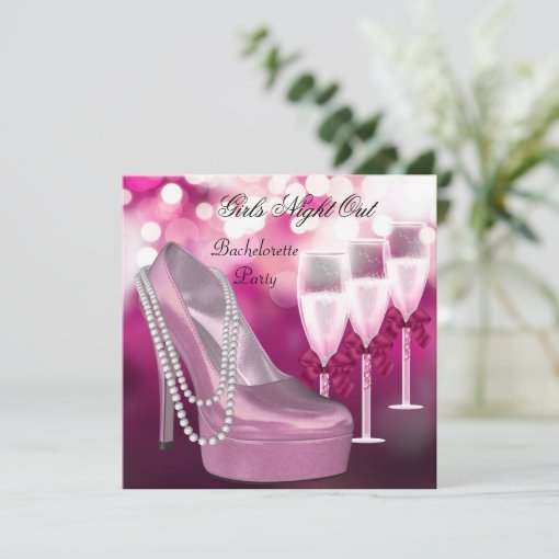 Girls Night Out Pink Shoes Hi Heels Champagne Invitation | Zazzle