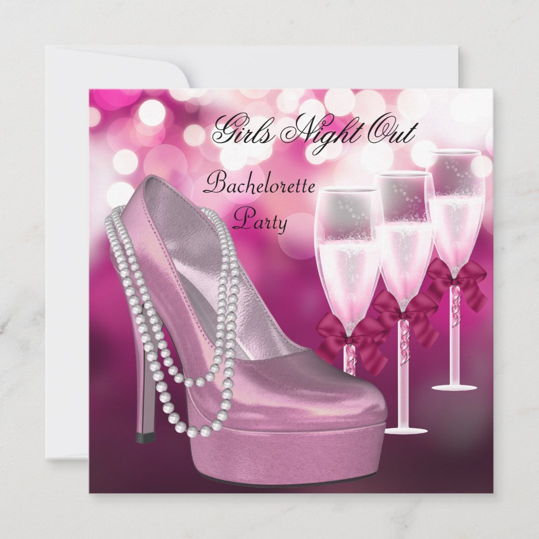 Girls Night Out Pink Shoes Hi Heels Champagne Invitation | Zazzle