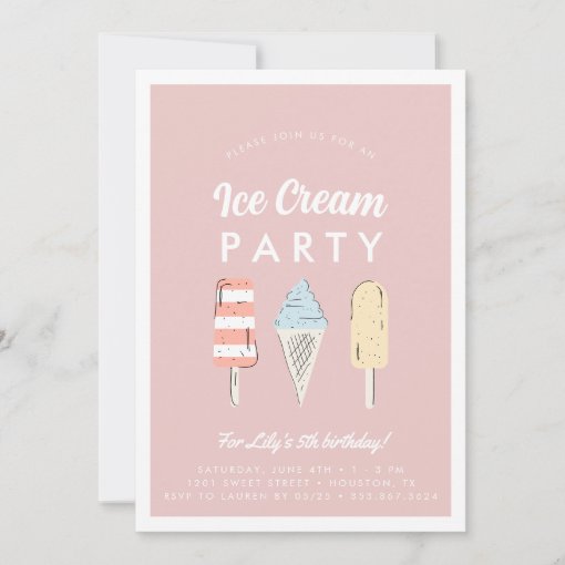 Girls Pastel Ice Cream Summer Birthday Party Invitation | Zazzle