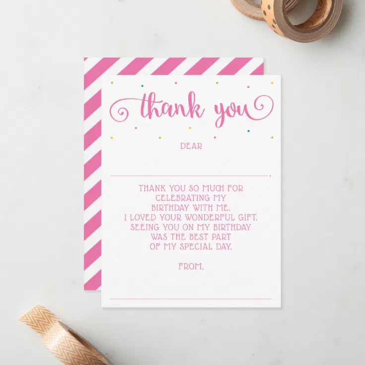 Girls Personalized Message Fill In Thank You Note Card | Zazzle