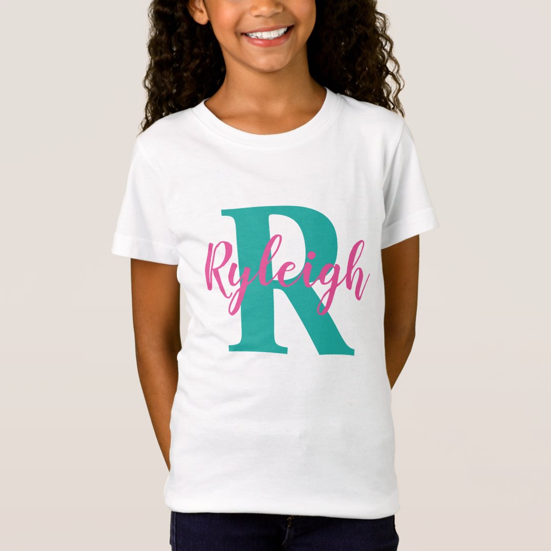 Girls Personalized Name with Initial Monogram T-Shirt | Zazzle