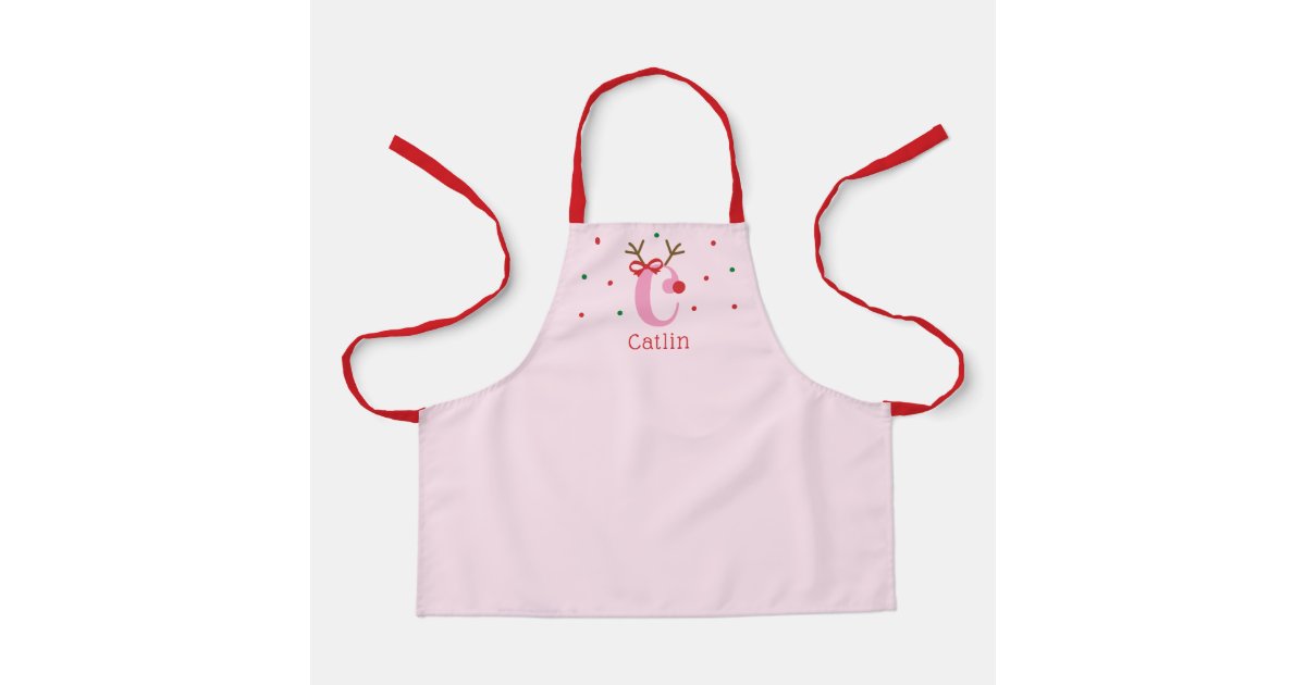 Girls Personalized Reindeer Initial C Apron | Zazzle