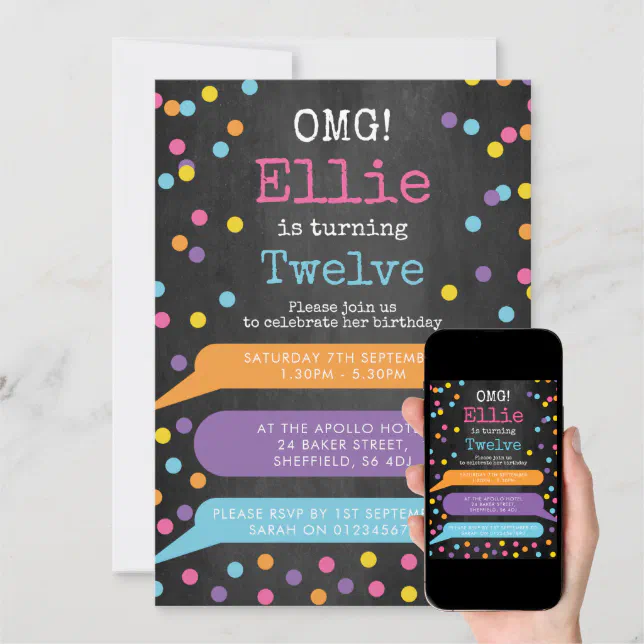 Girls Phone themed birthday party invitation | Zazzle