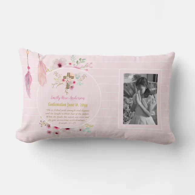 Girls PHOTO Confirmation or Holy Communion Lumbar Pillow | Zazzle