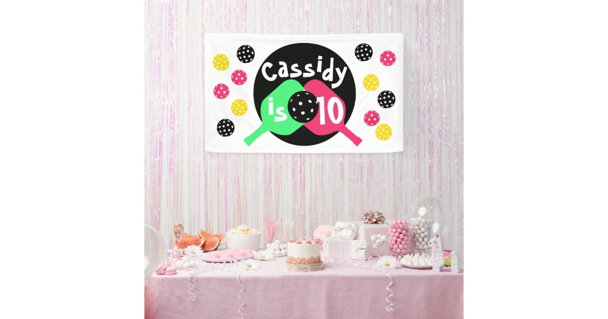 Girls pink and green pickleball banner | Zazzle
