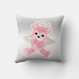 Girl's Pink Angel Teddy Bear Throw Pillow | Zazzle