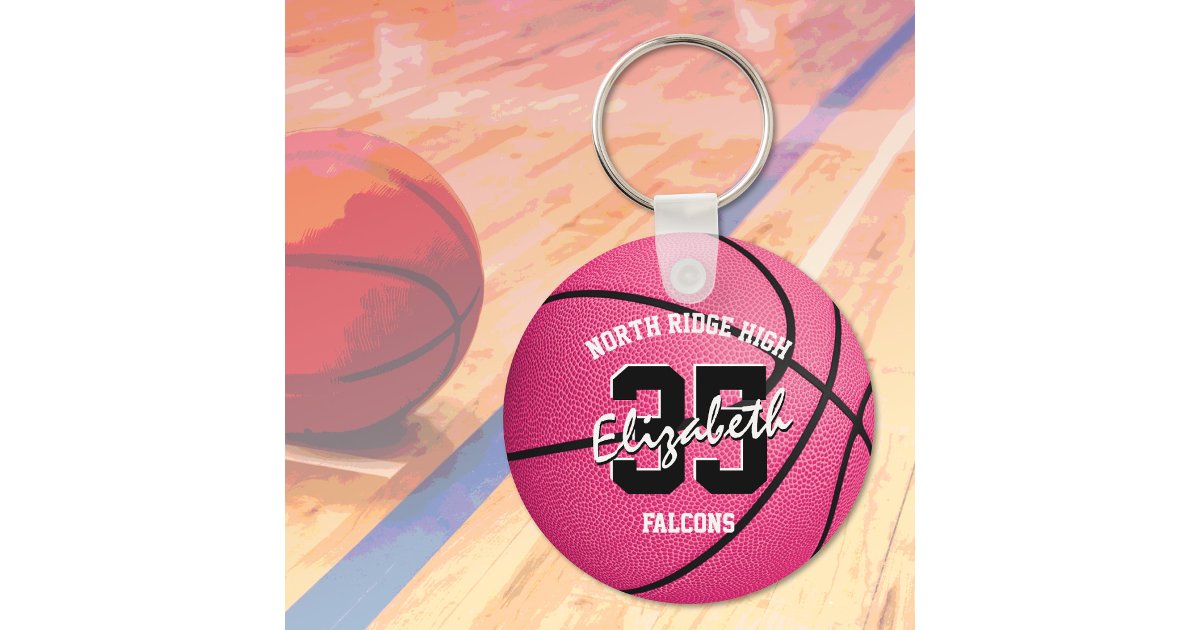 girls pink basketball keychain w team name | Zazzle