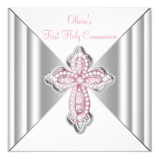 Girls Pink First Communion Invitation | Zazzle.com