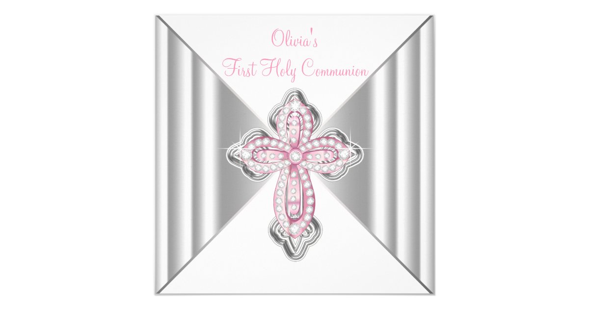 Girls Pink First Communion Invitation | Zazzle.com
