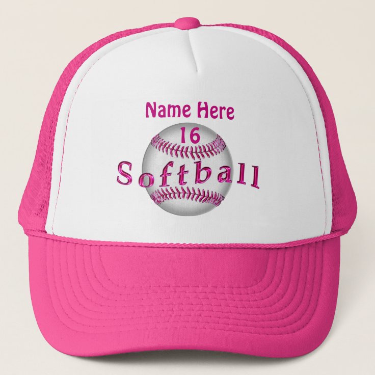 Girls Pink Personalized Softball Hats Custom | Zazzle