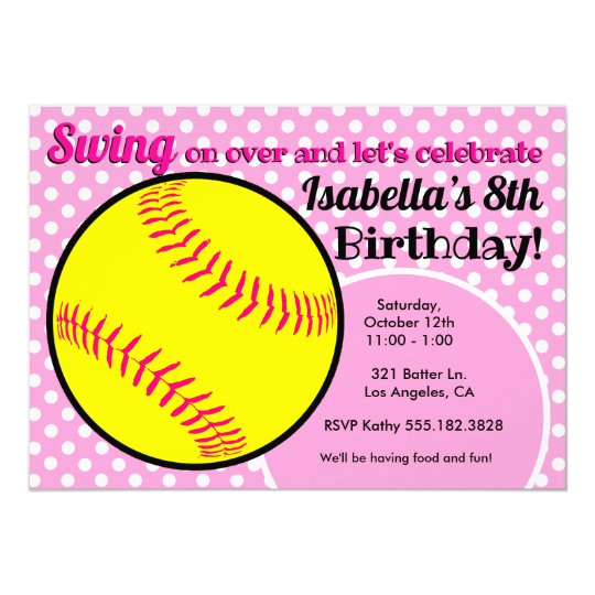 Girl's Pink Softball Birthday Party Invitation | Zazzle.com