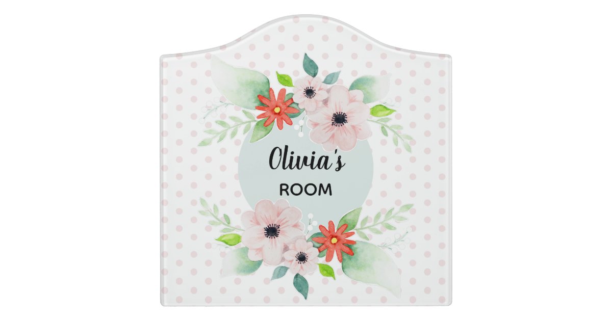 Girls Pink Watercolor Flowers Floral Kids Nursery Door Sign | Zazzle