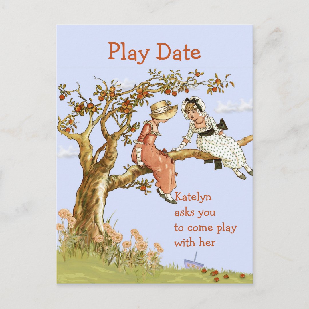 Girl's Play Date Invitation Sweet Vintage Girls | Zazzle