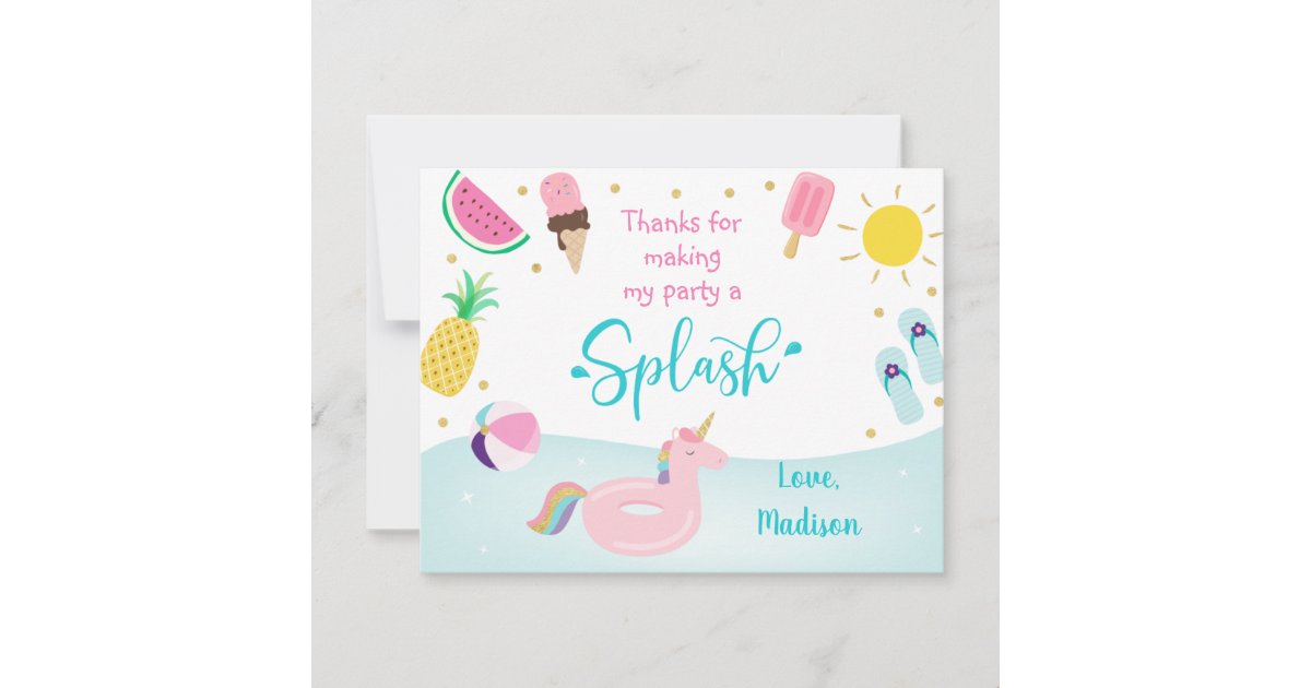 Girls Pool Party Birthday Thank You | Zazzle