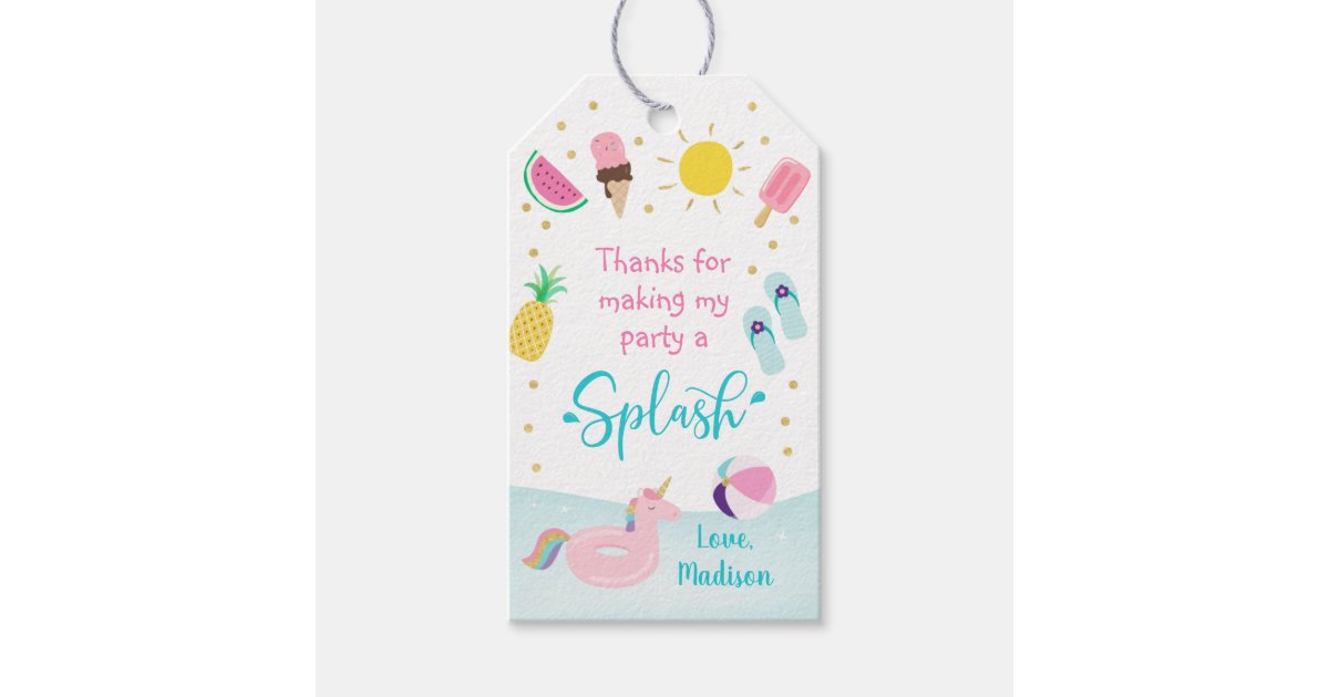 Girls Pool Party Birthday Thank You Gift Tags | Zazzle