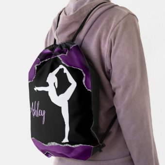 Girls Purple Glitter Gymnastics Dance or Cheer Drawstring Bag | Zazzle