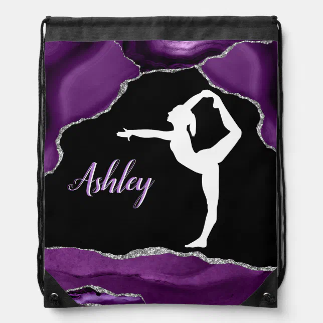 Girls Purple Glitter Gymnastics Dance or Cheer Drawstring Bag | Zazzle