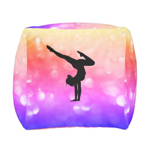 Girls Rainbow I Love Gymnastics Cube Pouf | Zazzle