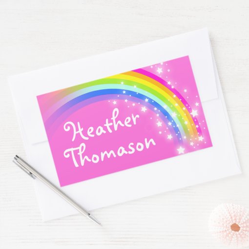 Girls rainbow name pink id label sticker | Zazzle