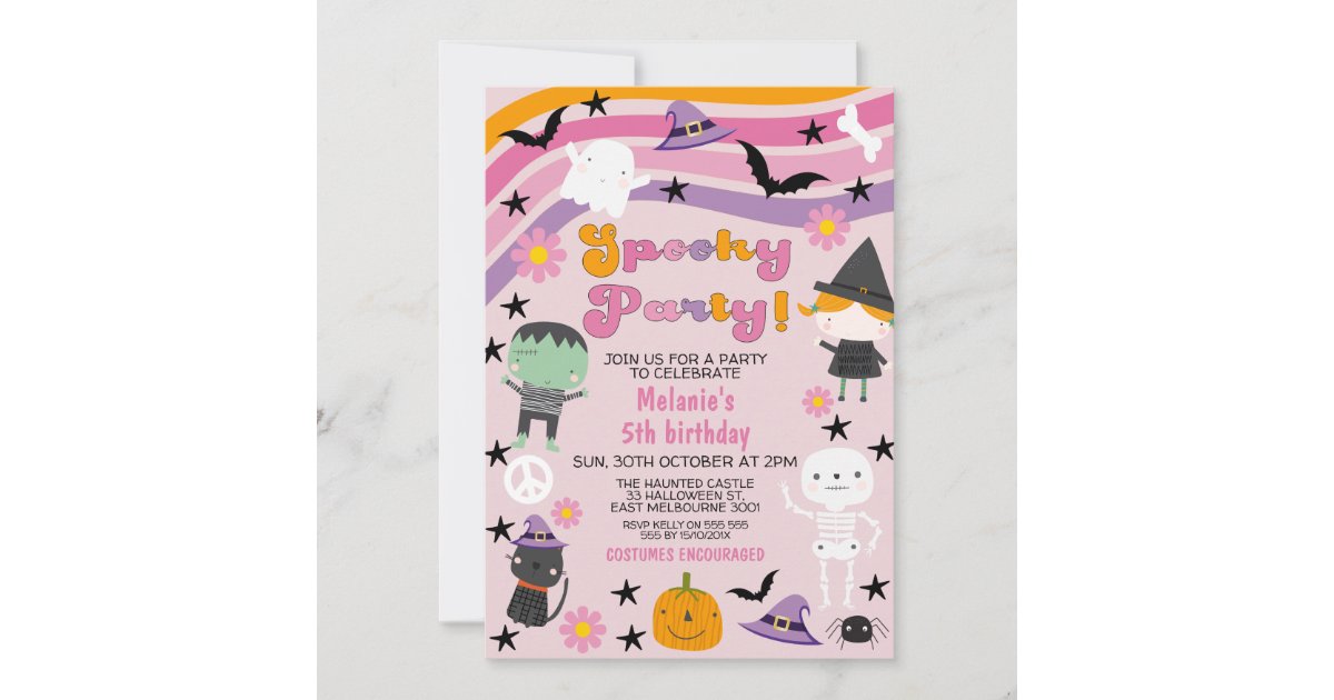 Girls Retro Pooky Party Halloween Birthday Invitation | Zazzle